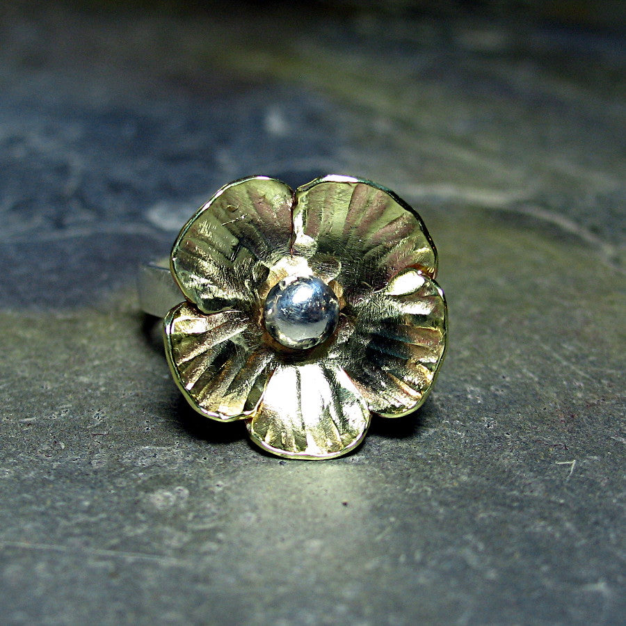 Flower Ring in Sterling Silver and Brass - Sunny Buttercup – Lavender ...