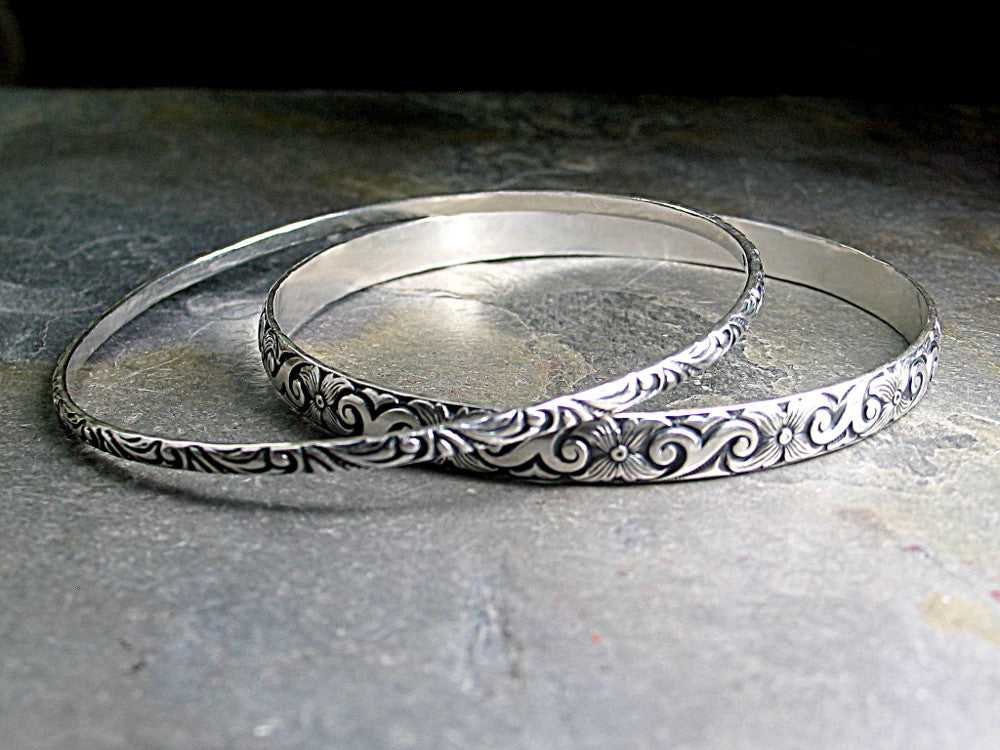 Sterling Silver Pattern Wire Bangle Set of 2 - Dogwood Spring ...