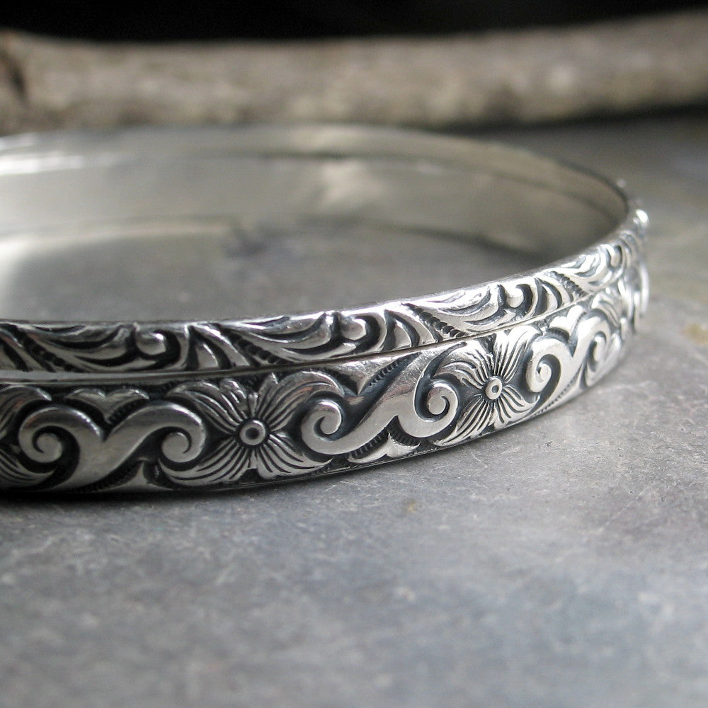 Sterling Silver Pattern Wire Bangle Set of 2 - Dogwood Spring ...