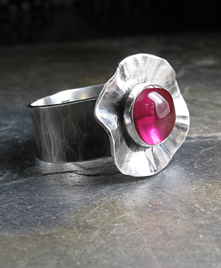 Sterling Silver Poppy Ring with lab-created Ruby - Poppy Fields ...