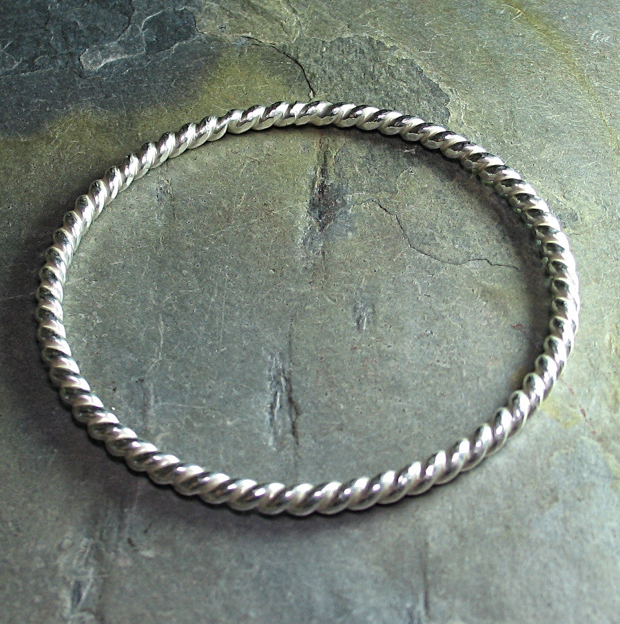 Thick sterling bangle - Silver Twist – Lavender Cottage Jewelry