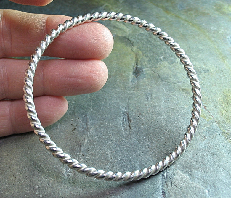 Thick sterling bangle - Silver Twist – Lavender Cottage Jewelry